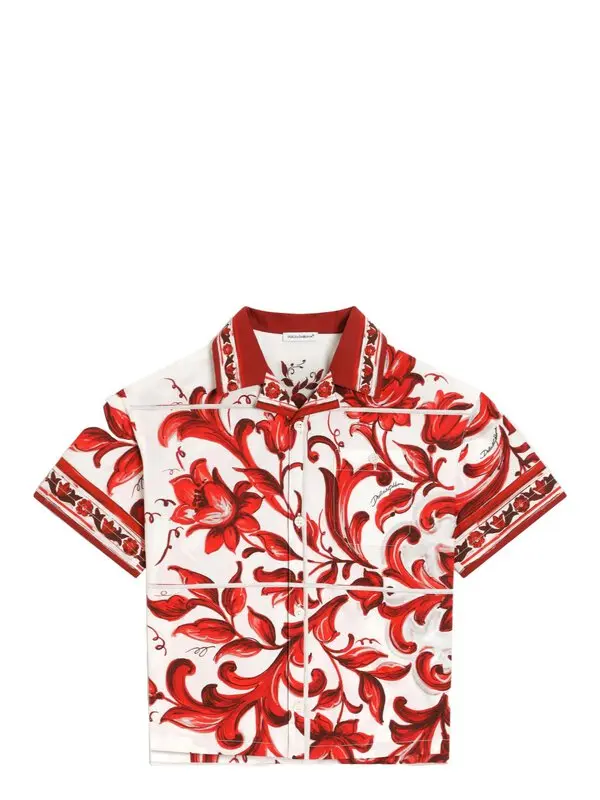 Dolce & Gabbana Short-sleeved Majolica Print Poplin Shirt - Red