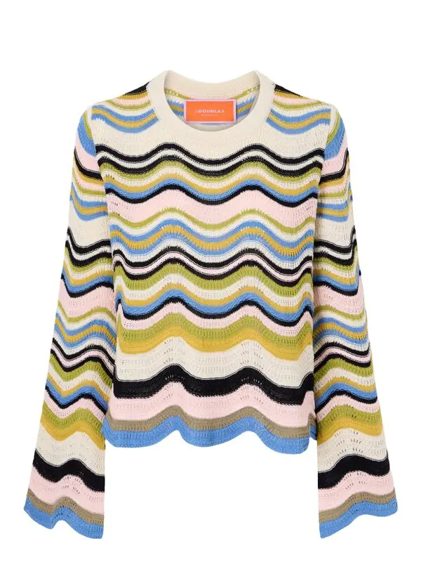 La DoubleJ Chevron Crocheted Cotton Cropped Sweater - Multicolor