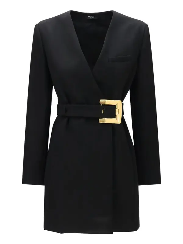 Balmain Belted Grain De Poudre Blazer - Black