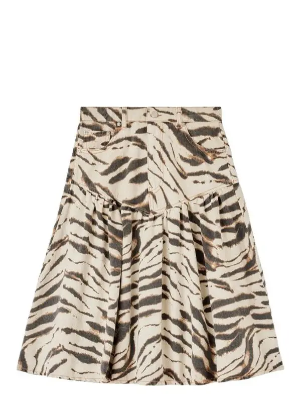 GANNI Printed Denim Skirt - Egret