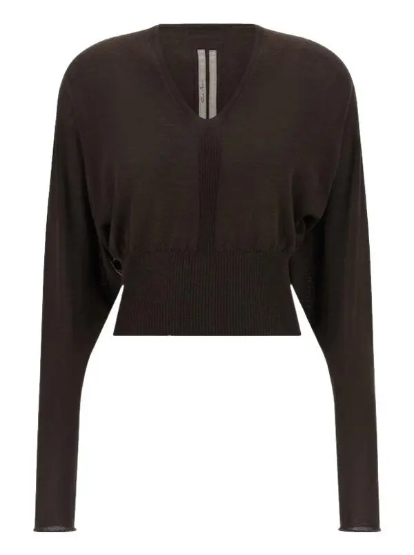 Rick Owens Cropped V-neck Batwing Wool Sweater - Black