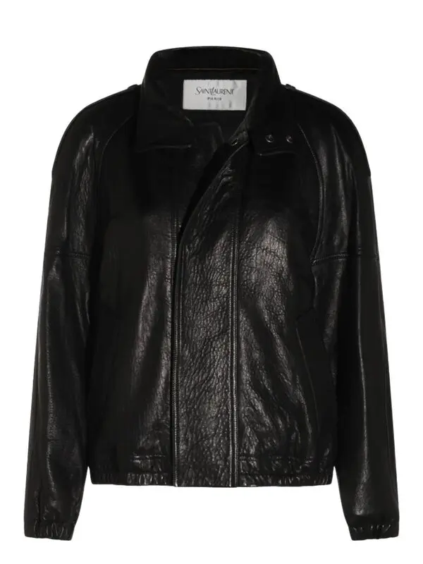 Saint Laurent High Neck Leather Jacket - Black