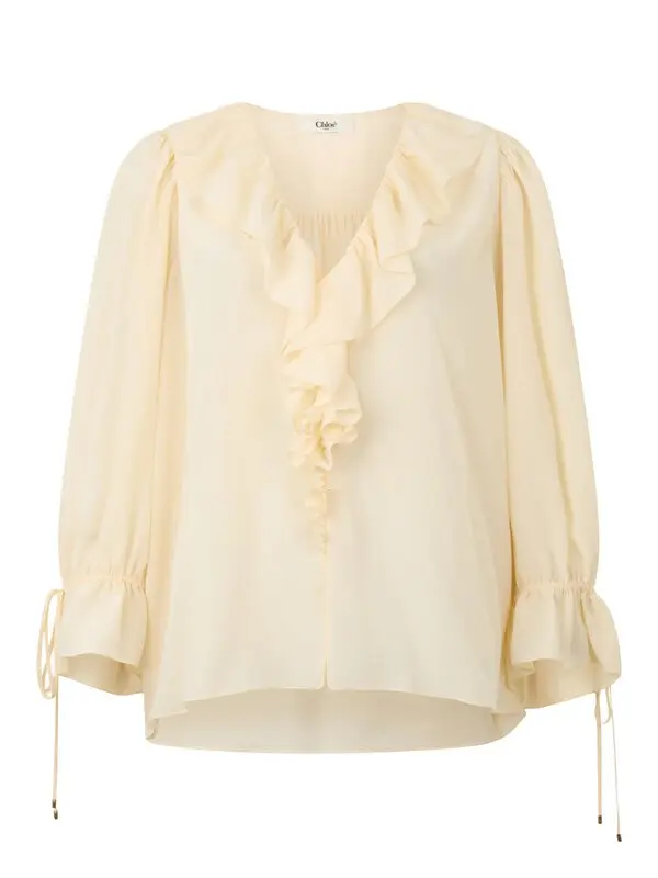 Chloé Ruffled Silk V-neck Blouse - Nude