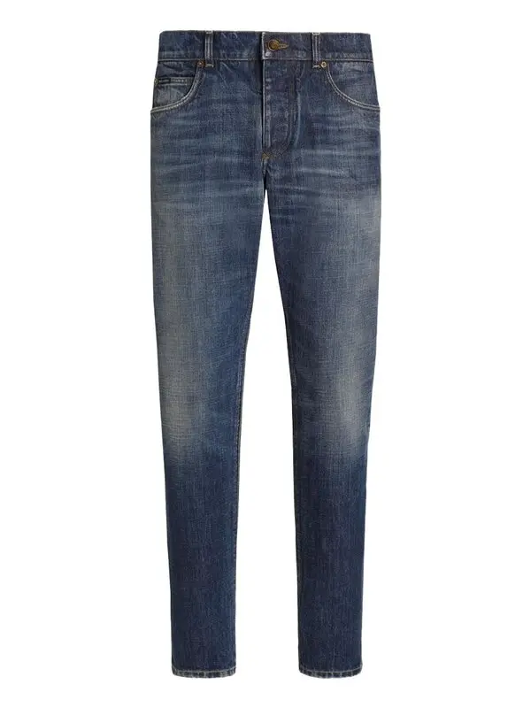 Dolce & Gabbana Logo Plaque Slim Fit Jeans - Blue