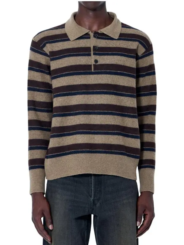 SSSTEIN Knit Striped Polo Collar Sweater - Black