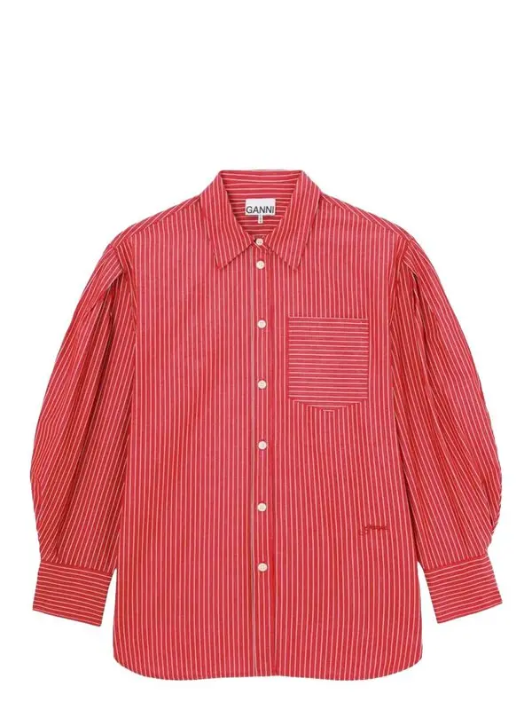 GANNI Striped Balloon-sleeve Shirt - Red