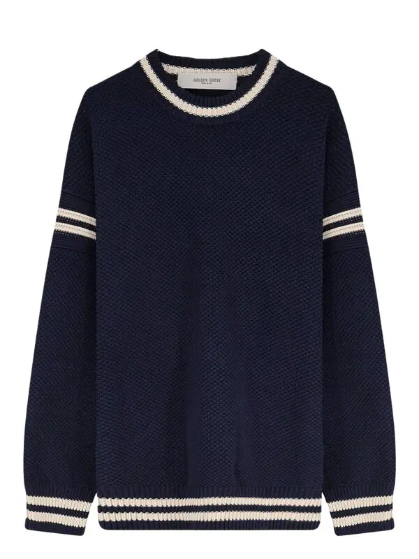 GOLDEN GOOSE Logo Detailed Striped Jumper - Blue