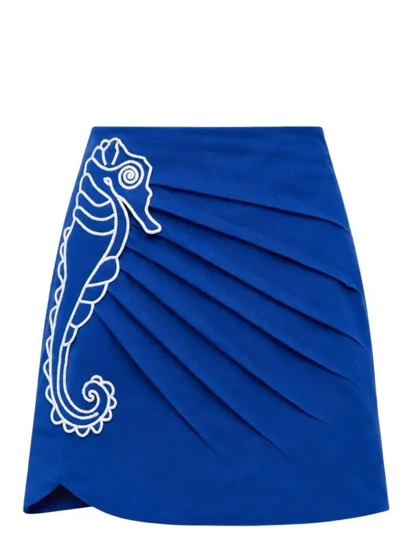 Farm Rio Seahorse Embroidery Mini Skirt - Blue