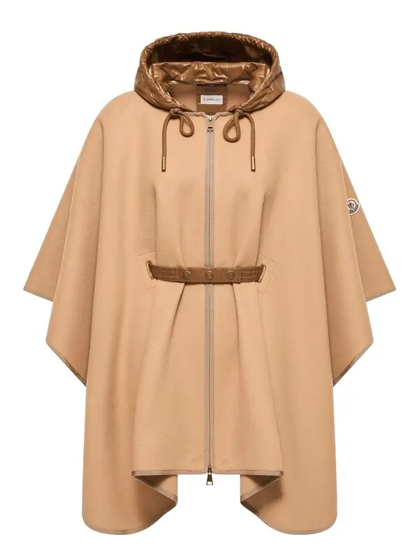 Moncler Hooded Belted Poncho - Beige