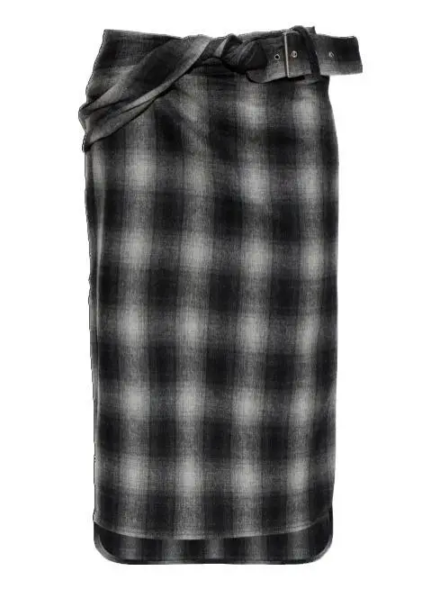 IRO PARIS Plaid Belted Midi Skirt - Black
