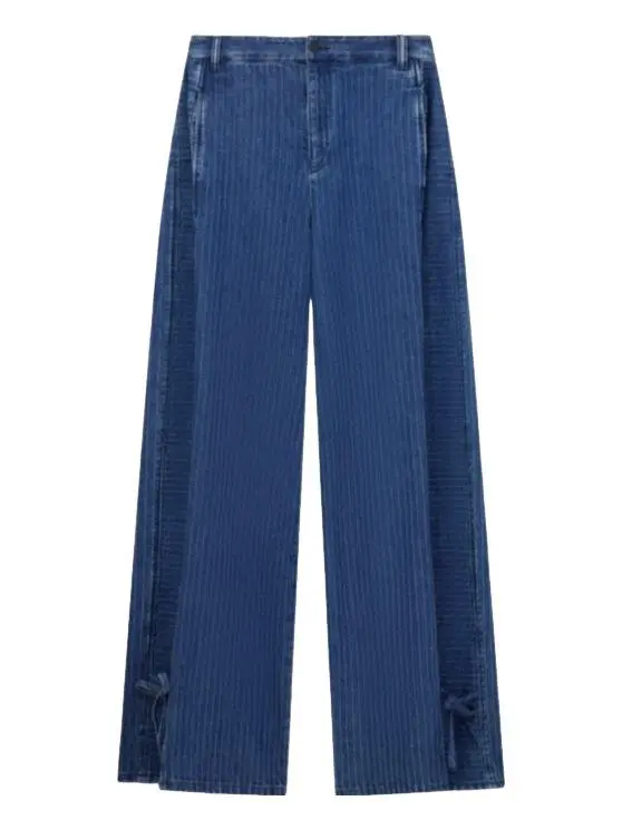 Emporio Armani Wide-leg Pinstriped Jeans With Bow Detail - Blue