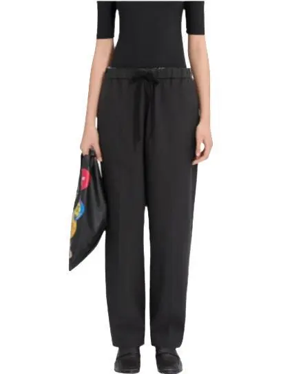 MAISON MARGIELA Wide Tapered Leg Wool Shirting Trousers - Anthracite