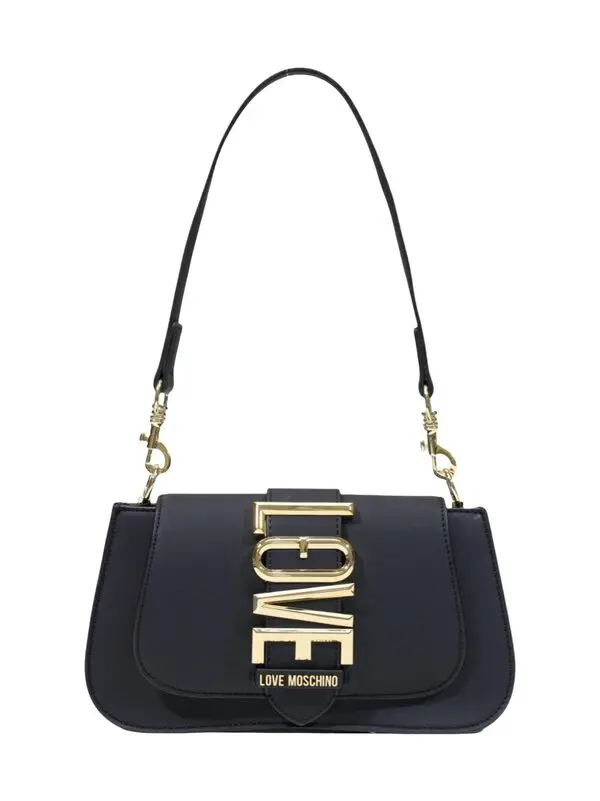 Moschino Flap Shoulder Bag With Gold Love Logo - Black