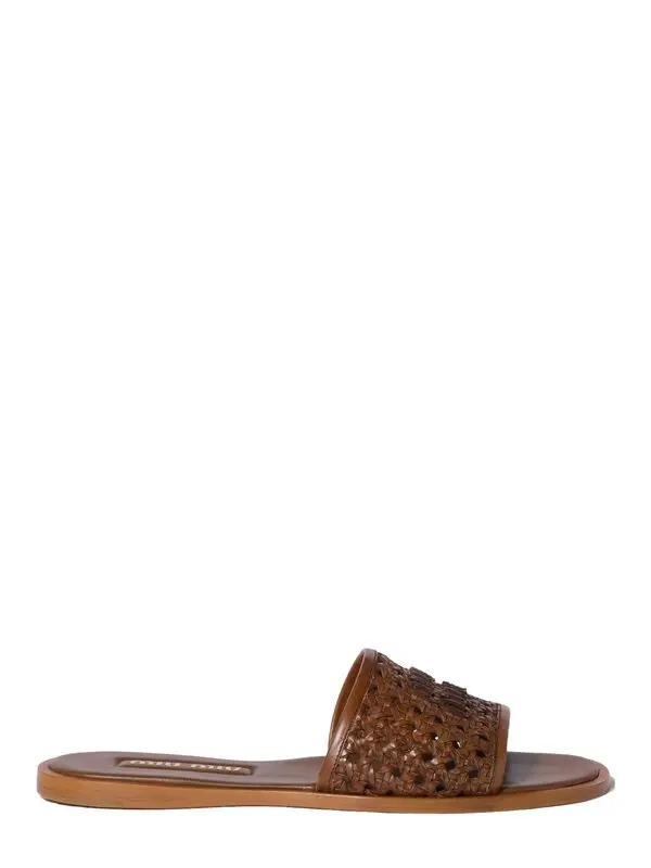 Miu Miu Woven Leather Slides - Cognac