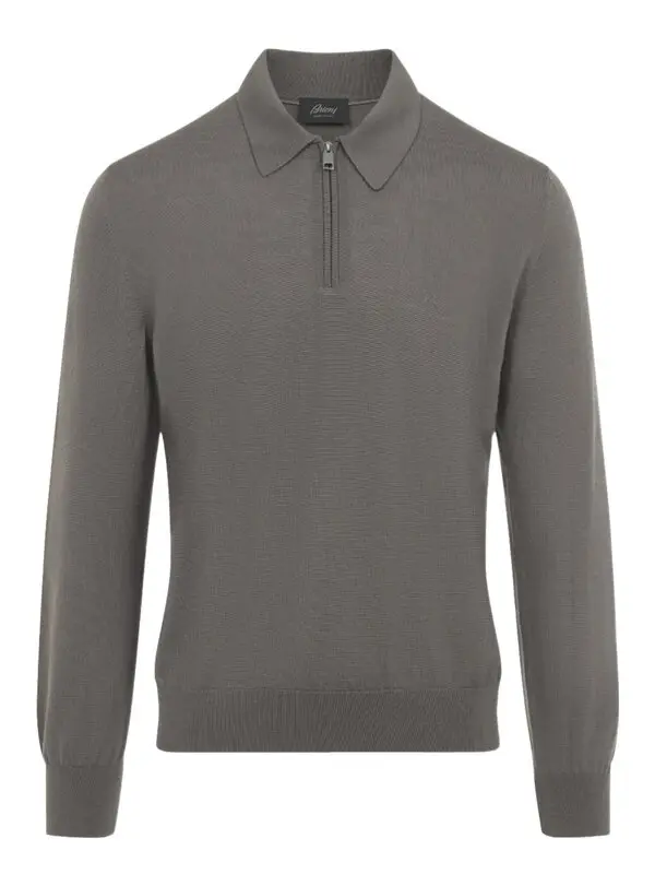 Brioni Long-sleeve Zip Polo Shirt - Gray