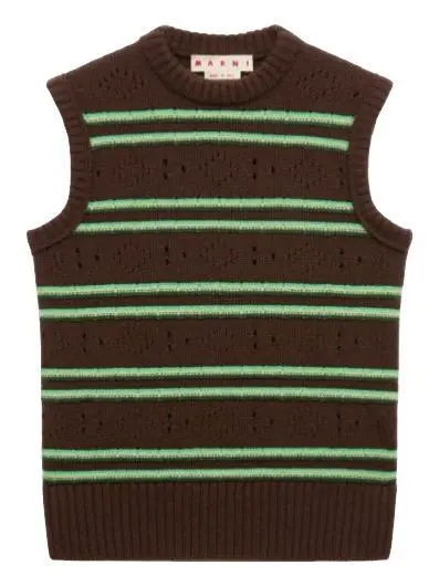 Marni Openwork Knit Vest With Horizontal Stripes - Brown