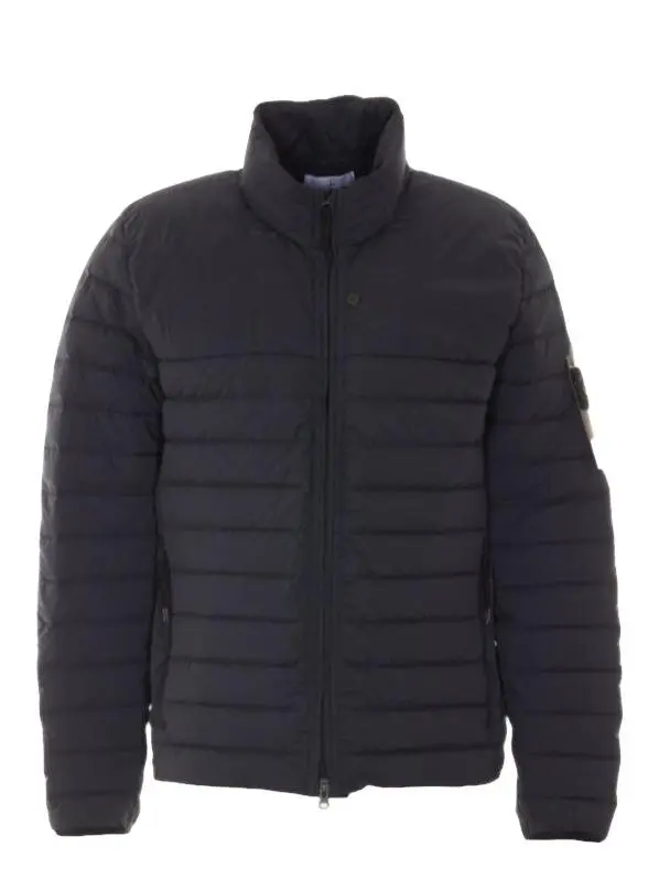 Stone Island Stand Collar Down Jacket With Anti-drop Finish - Blue