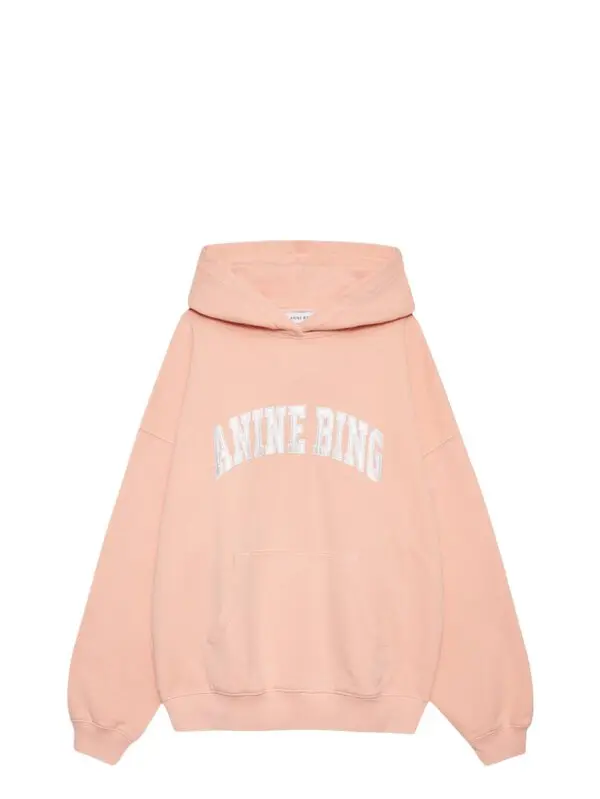 ANINE BING Long-sleeved Hooded Sweatshirt With Lettering - Blush