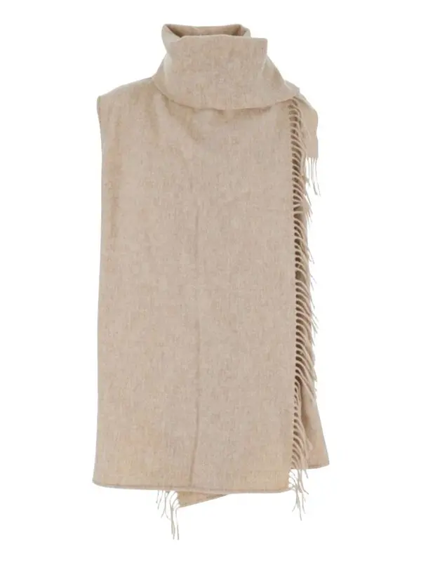Fabiana Filippi High Neck Cape With Fringe - Beige
