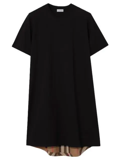 Burberry Check Panel Cotton T-shirt Dress - Black