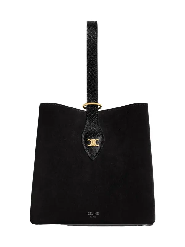 Celine Small Bucket Bag In Suede And Python Effect Calfskin - Black