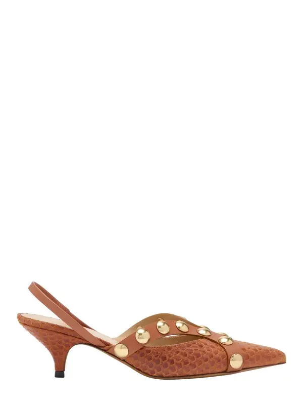 Ulla Johnson Vendome Studded Kitten Heel Slingbacks - Nutmeg