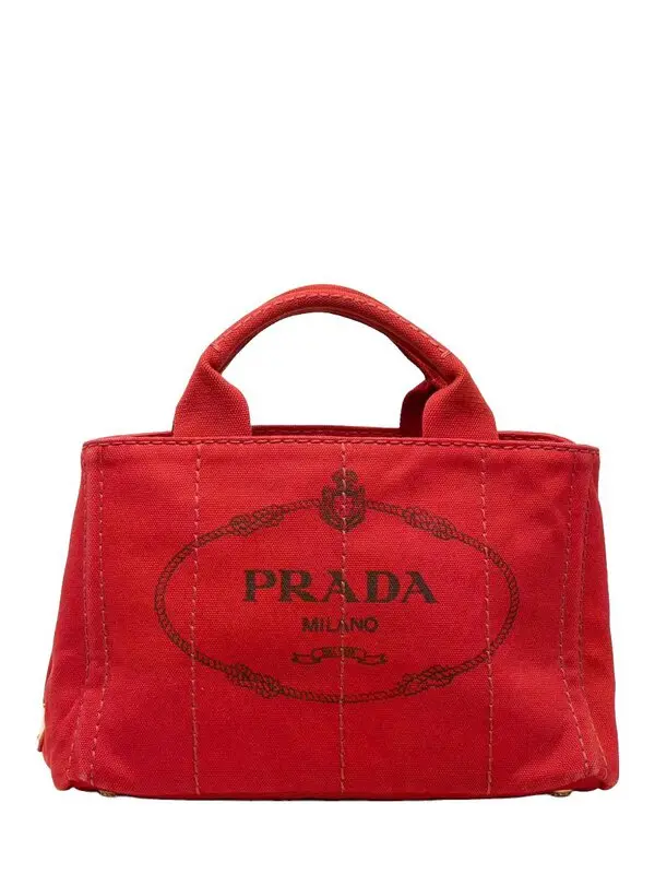 Prada Canapa Logo Satchel - Red