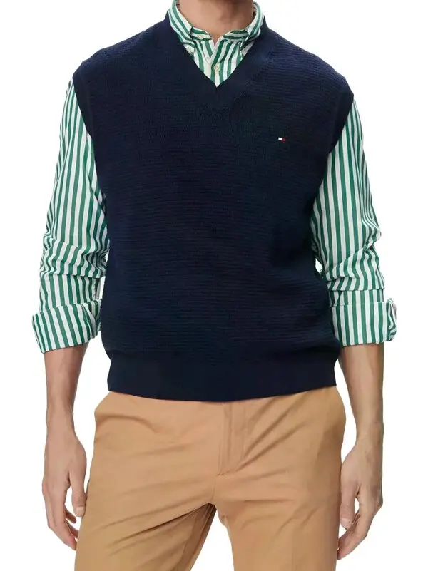 Tommy Hilfiger Textured Knit V-neck Sweater Vest - Blue