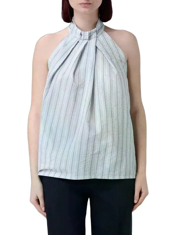 TELA Striped Seersucker Halterneck Top - Blue