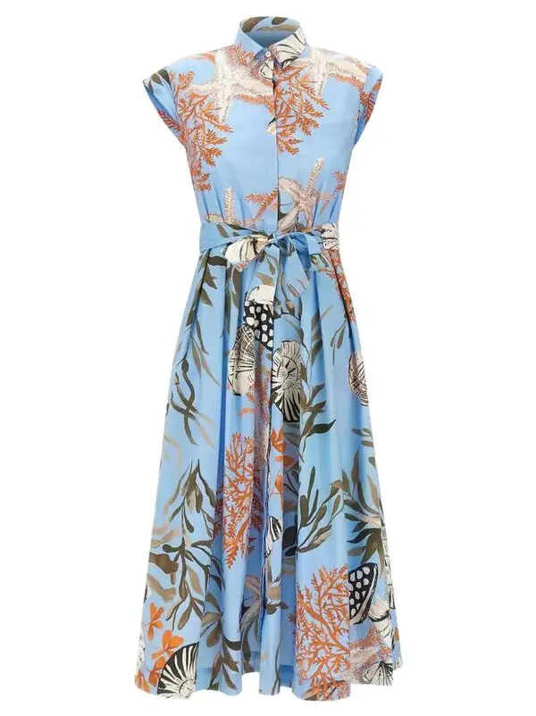 Marella Graphic Print Pleated Shirt Dress - Blue