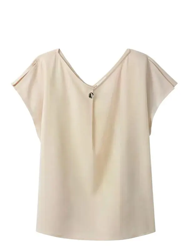Calvin Klein Short Sleeve V-neck Blouse - Neutrals