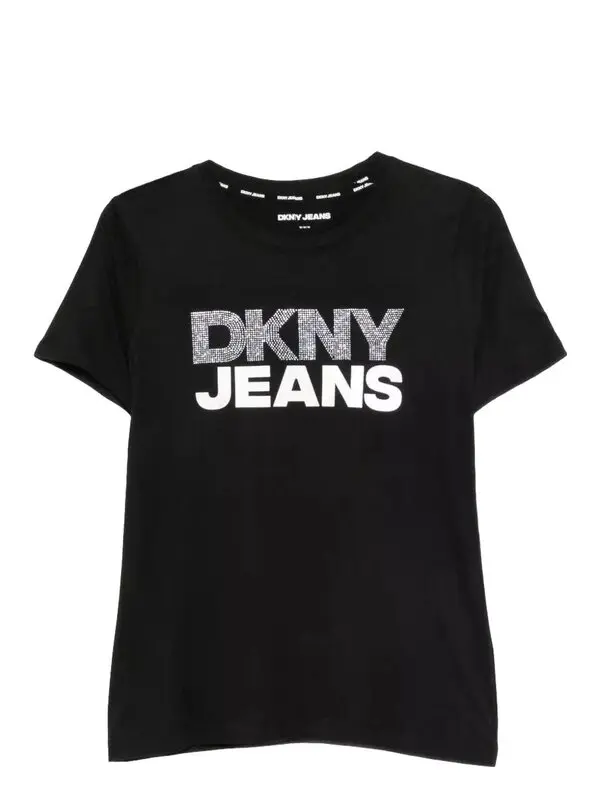 Dkny Logo Rhinestone Embellished T-shirt - Black