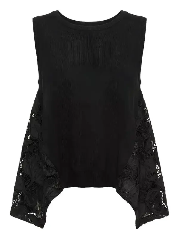 MEIMEIJ Sleeveless Floral Lace Panel Top - Black