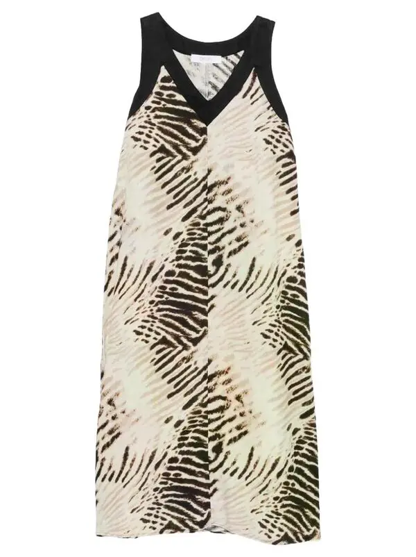 Dkny Animal Print V-neck Midi Dress - Neutrals