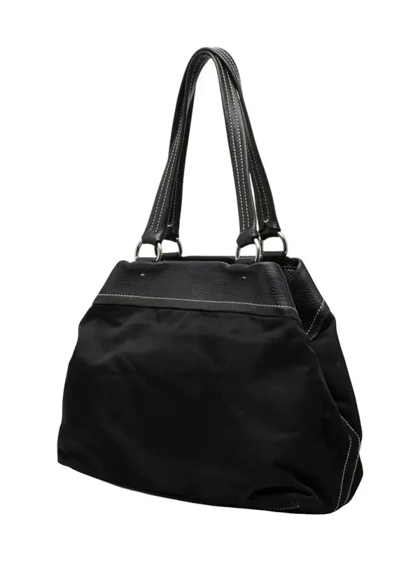 Prada Vitello Trimmed Tessuto Tote Bag - Black