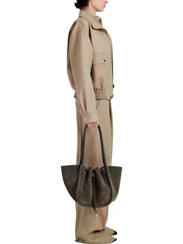 Proenza Schouler Large Ruched Tote In Suede And Braided Calf - Brown