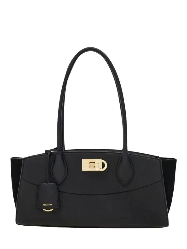 FERRAGAMO Studio Soft Bag In Hammered Calfskin And Suede - Black