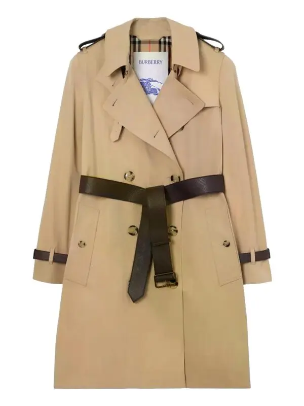 Burberry Mid-length Leather Trim Kensington Trench Coat - Neutrals