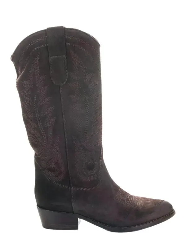 DELDUCA Embroidered Suede Western Boots - Brown