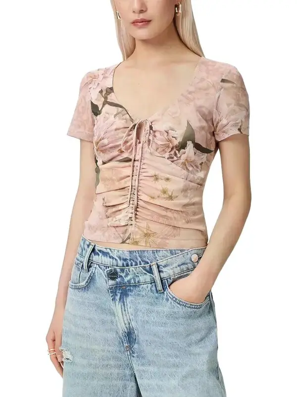 ALLSAINTS Floral Print Ruched T-shirt - Pink