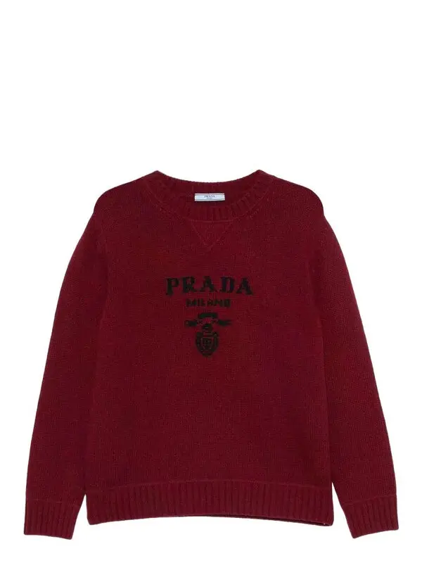 Prada Ribbed-knit Crew Neck Sweater With Logo Intarsia - Red