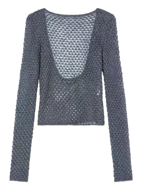Giorgio Armani Open-knit Scoop-back Sweater - Grey