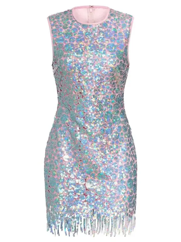 MARKARIAN Galaxie Paillette Embellished Fringed Hem Mini Dress - Blue