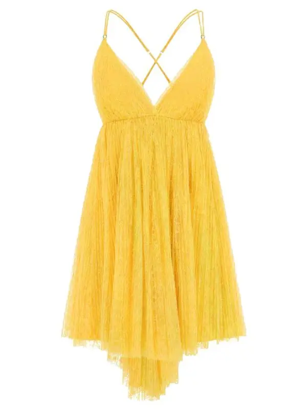 Elisabetta Franchi Asymmetric Lace Overlay Dress - Yellow