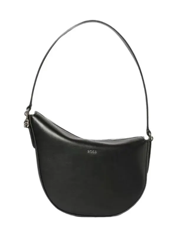 BOSS Logo Plaque Hobo Handbag - Black
