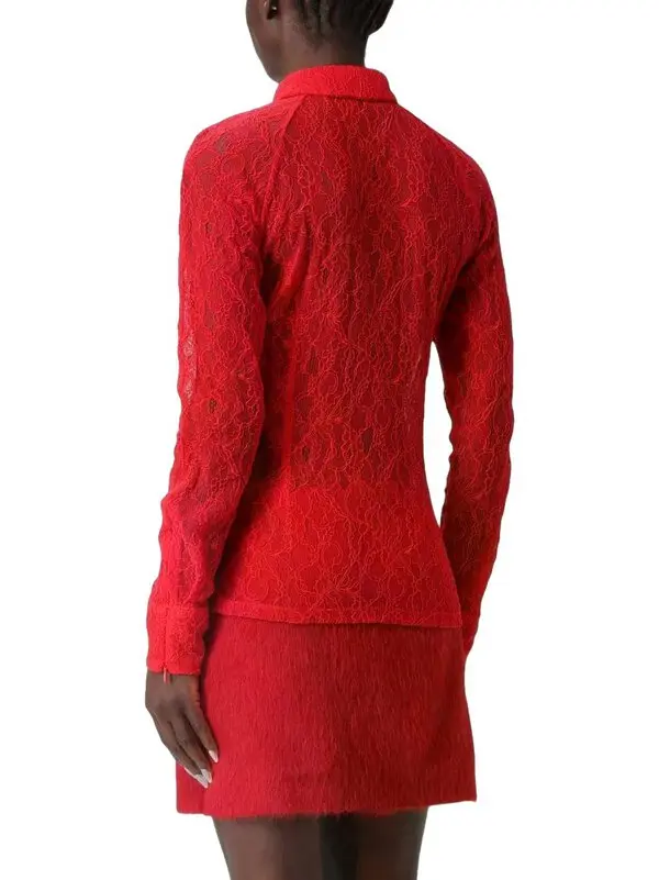 MSGM Lace Zip-up Shirt - Red