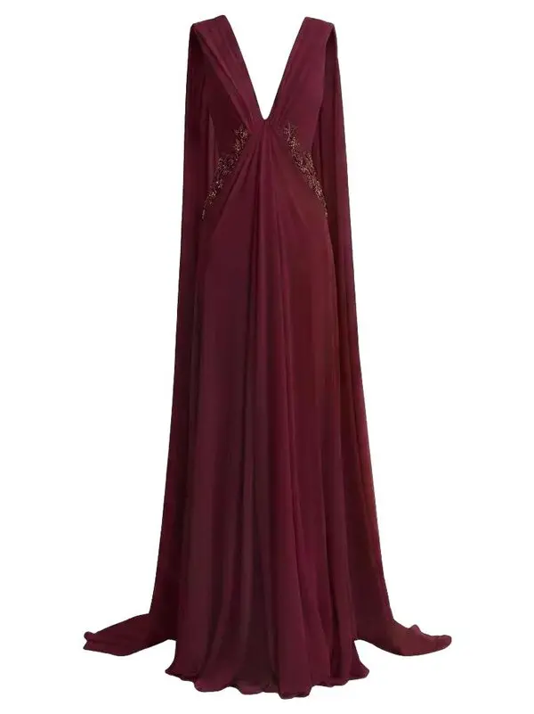 GEMY MAALOUF Beaded Cape-sleeve Dress - Red