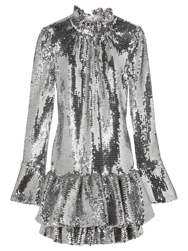 Rabanne Ruffled Sequined Stretch-tulle Mini Dress - Silver