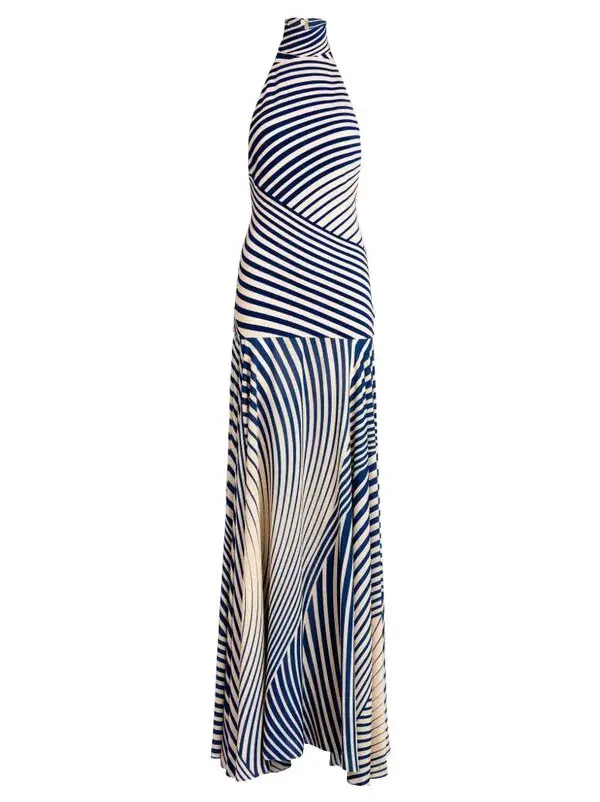 Silvia Tcherassi Leonore Striped Halterneck Maxi Dress - Blue