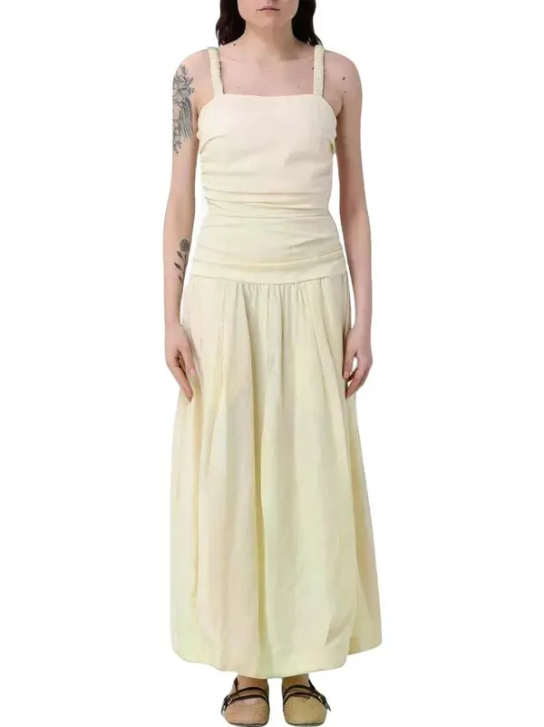 TELA Ruched Maxi Dress With Bow Detail - Yellow